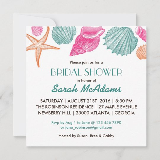 Sea Shells Beach Theme Bridal Shower Invitation | Zazzle.com