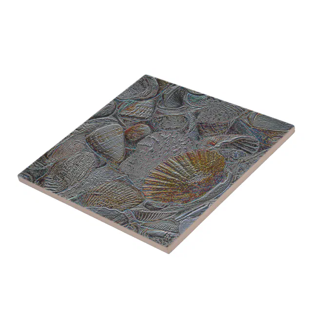 Sea Shells Grey Gold Silver Ocean Beach Themed Ceramic Tile | Zazzle