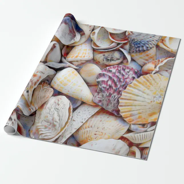 Sea Shells Ocean Beach Watercolor Decoupage Wrapping Paper | Zazzle