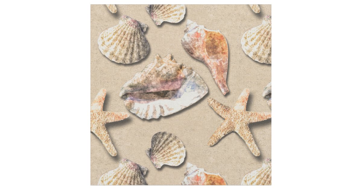 Sea Shells on Beach Sand Fabric | Zazzle