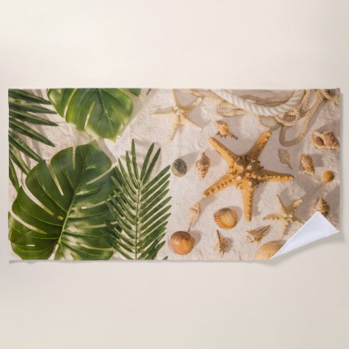 Sea shells on sand Beach Towel | Zazzle