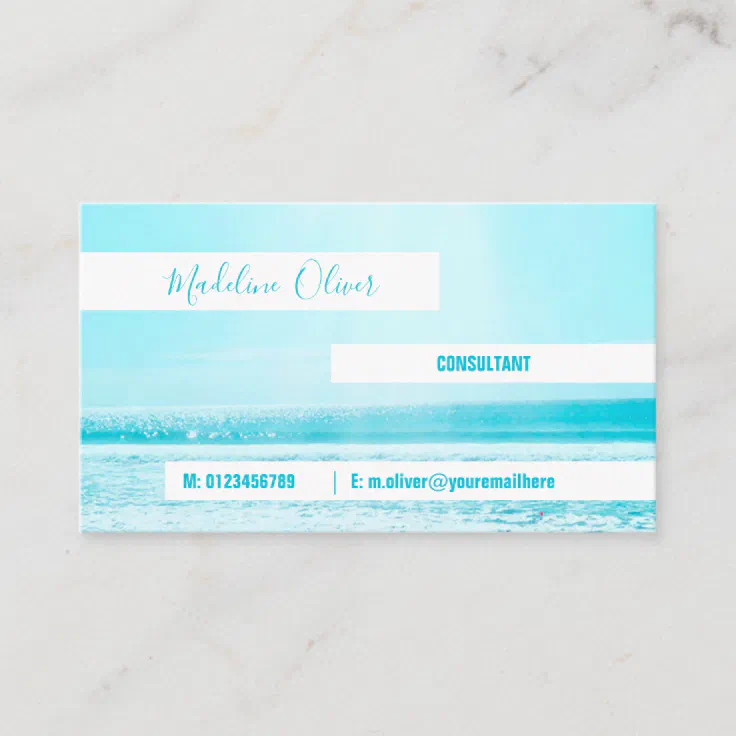 Sea Side Ocean Blue Waves Beach Modern White Business Card | Zazzle