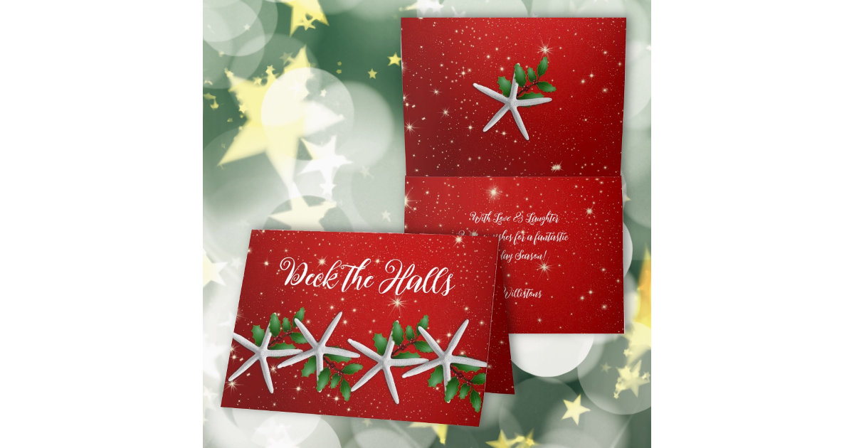 Sea Stars Twinkling Red Christmas Cards | Zazzle