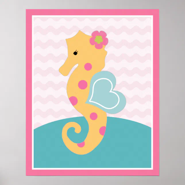 Sea Sweeties Girl Sealife Pink Seahorse Art Poster | Zazzle