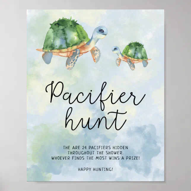 Sea themed - pacifier hunt baby shower game poster | Zazzle
