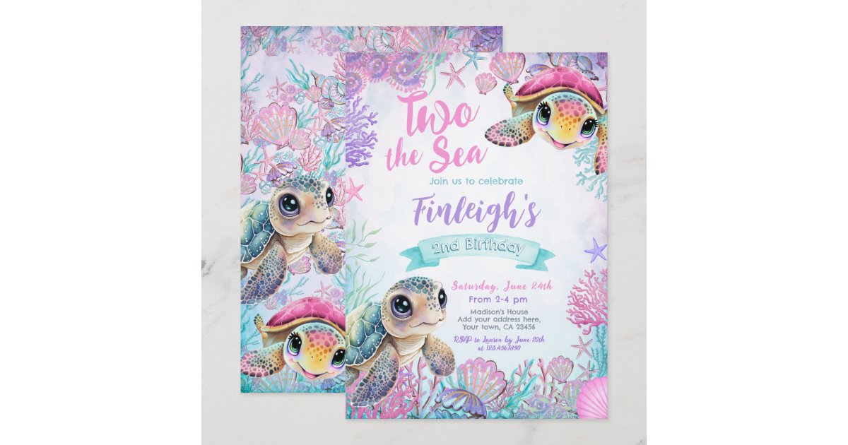Sea Turtle 2nd Birthday Invitation | Zazzle