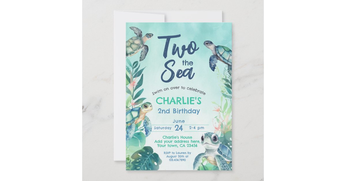 Sea Turtle 2nd Birthday Invitation | Zazzle