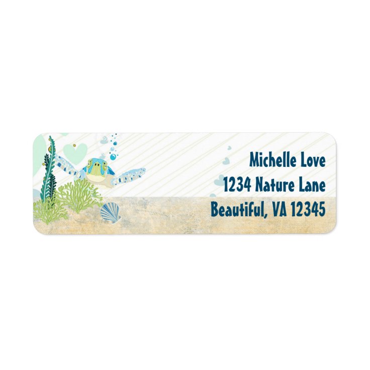 Sea Turtle and Hearts Ocean Beach Address Label | Zazzle