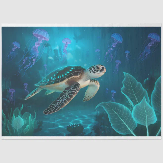 Sea Turtle and Jellyfish Decoupage Tissue Paper | Zazzle