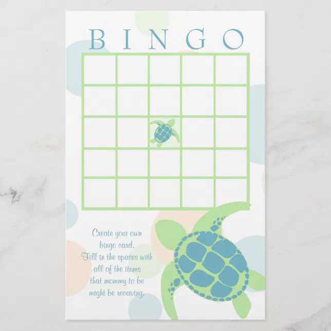 Sea Turtle Baby Shower Bingo | Zazzle