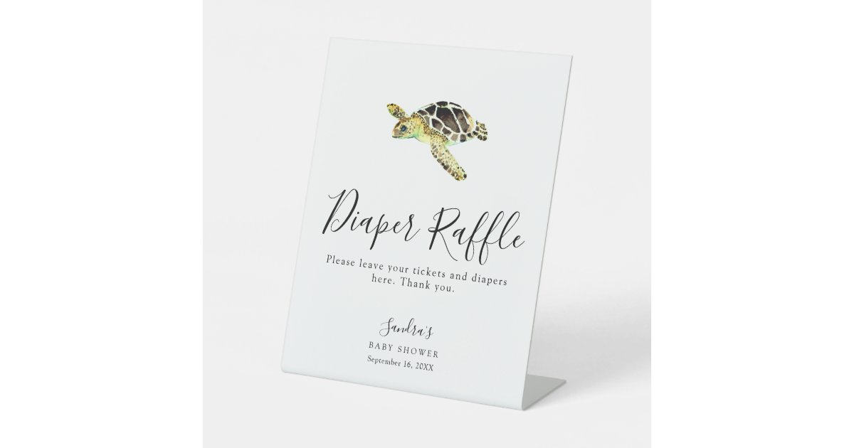 Sea Turtle Baby Shower Diaper Raffle Game Minimal Pedestal Sign | Zazzle