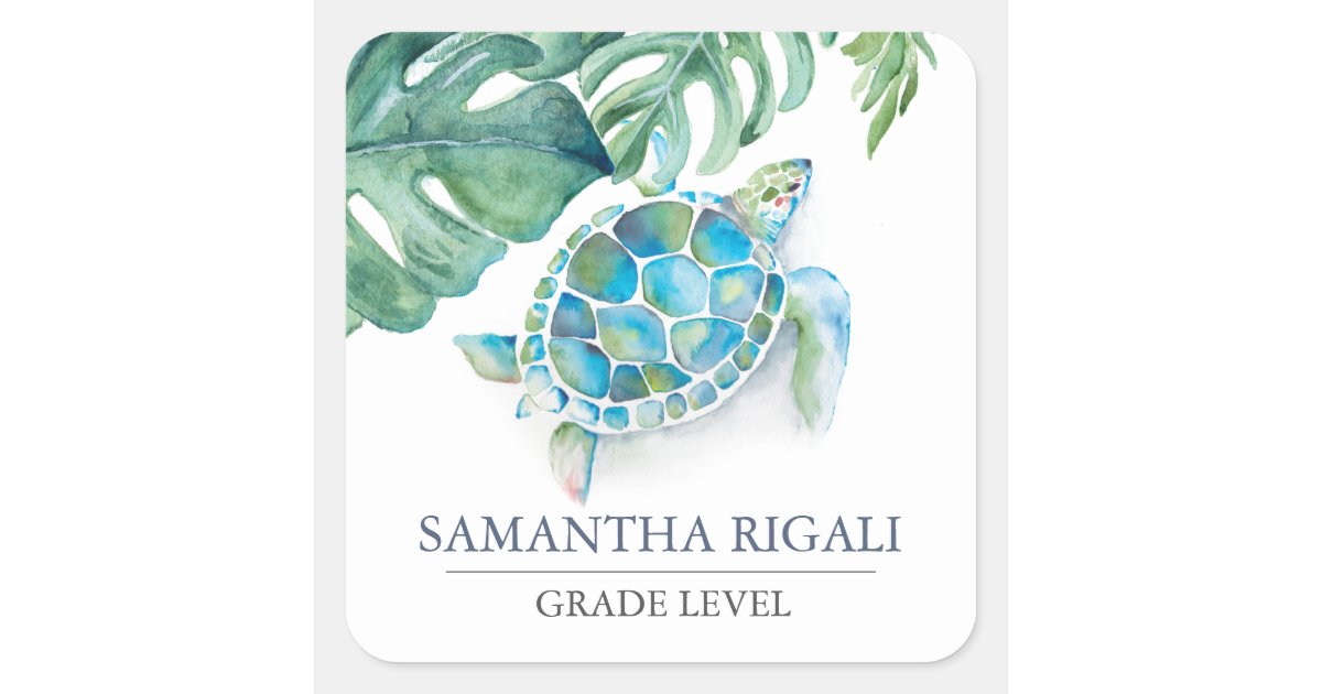 Sea Turtle Back To School Square Sticker | Zazzle