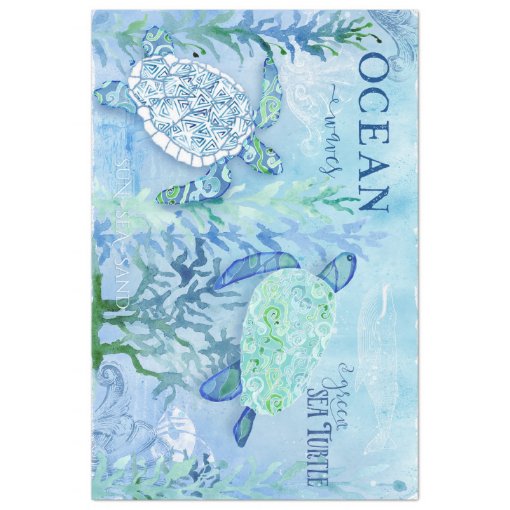 Sea Turtle Beach Ocean Sand Blue Decoupage Tissue Paper | Zazzle
