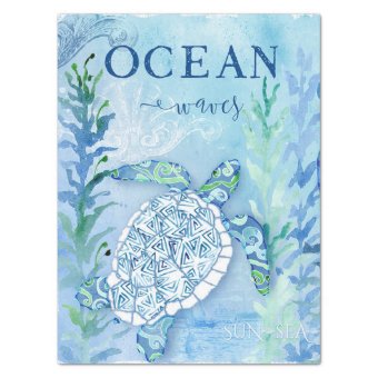 Sea Turtle Beach Ocean Sand Blue Decoupage Tissue Paper | Zazzle