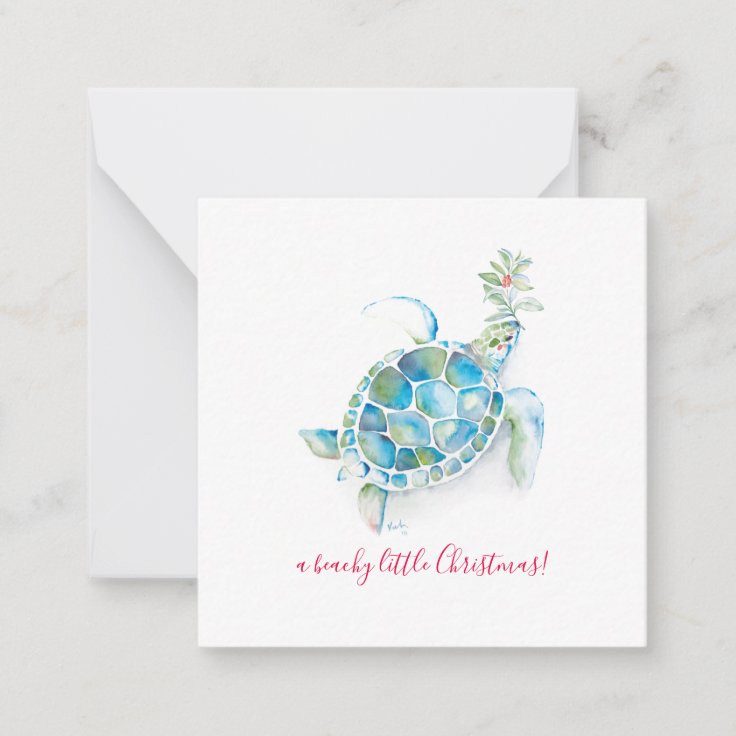 Sea Turtle Beachy Mini Christmas Note Card | Zazzle