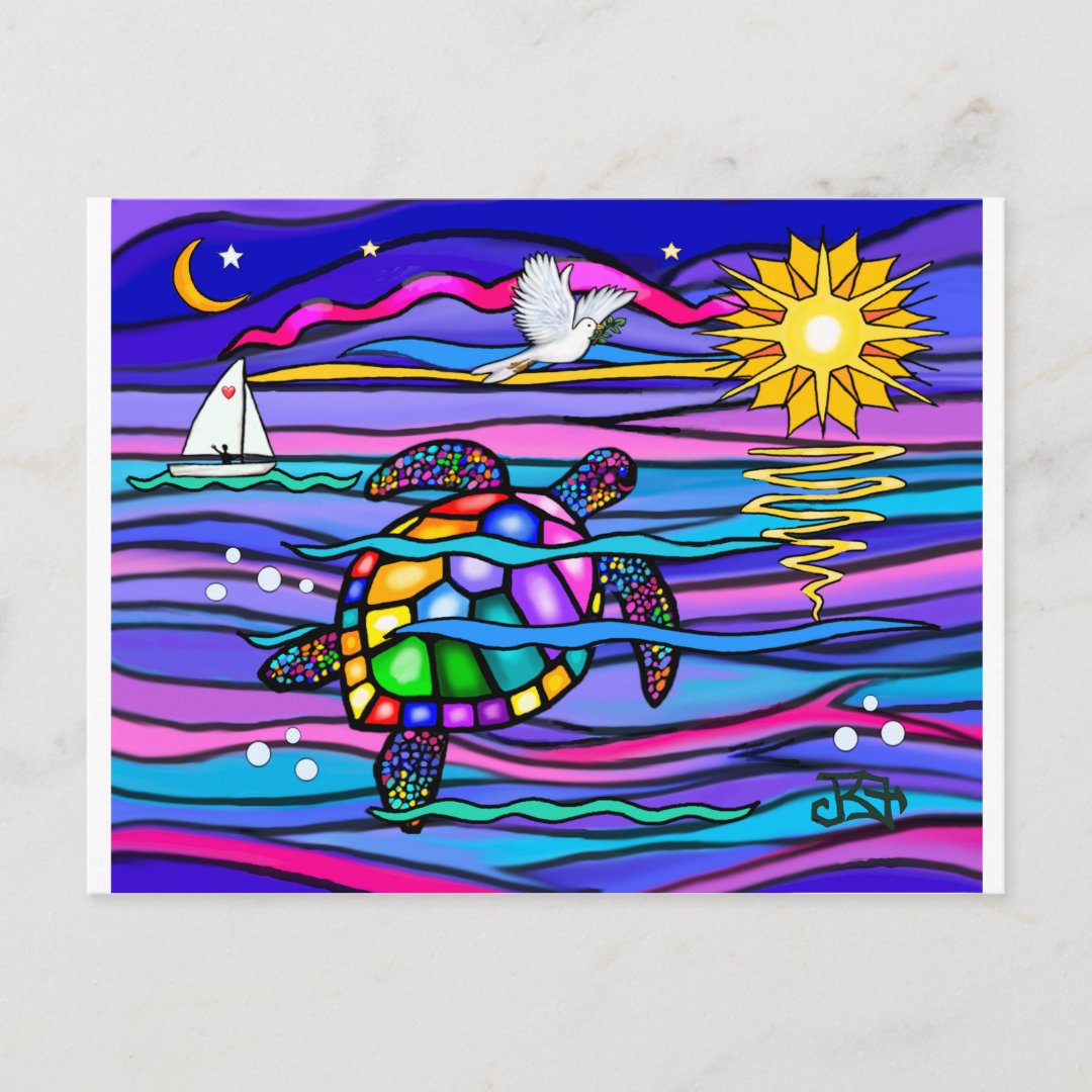 Sea Turtle (blue / pink) Postcard | Zazzle