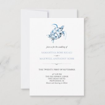 Sea Turtle Blue Wedding Invitation with QR Code | Zazzle