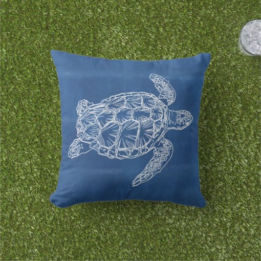 Sea Turtle Blue White Outdoor Pillow | Zazzle