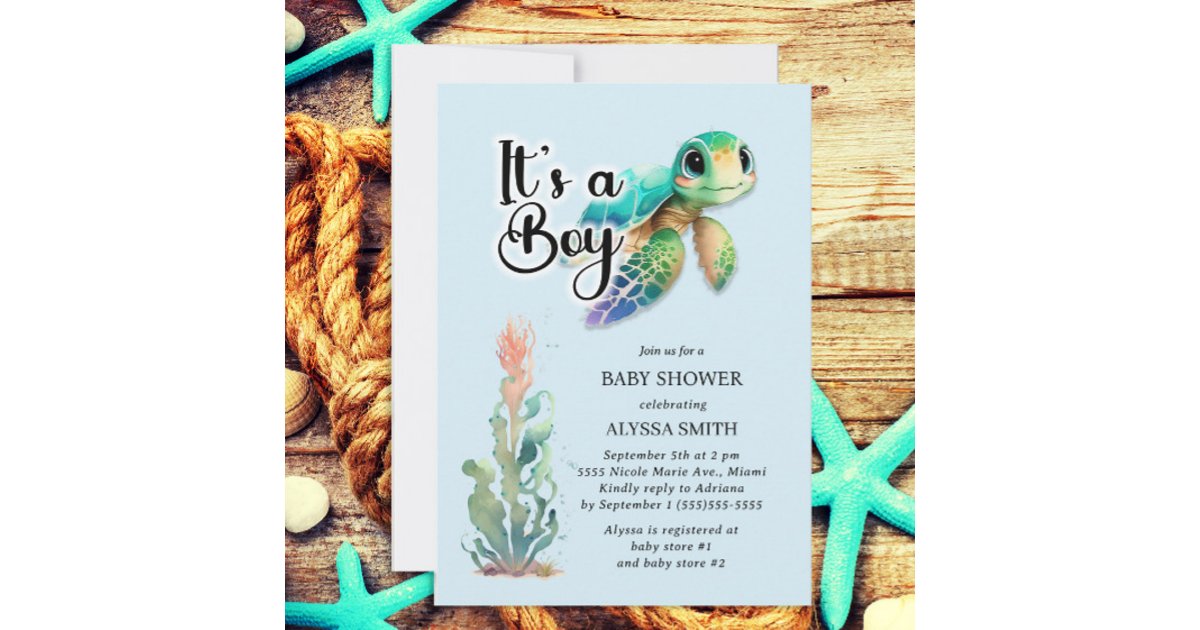 Sea Turtle Boy Baby Shower Invitation | Zazzle