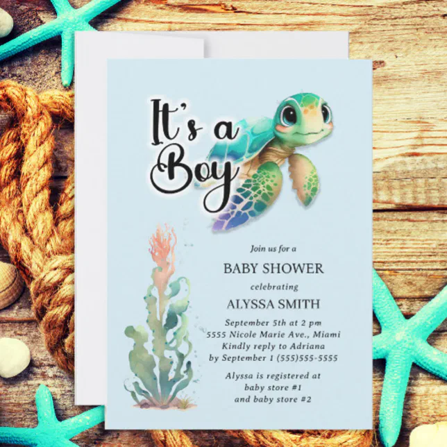 Sea Turtle Boy Baby Shower Invitation | Zazzle