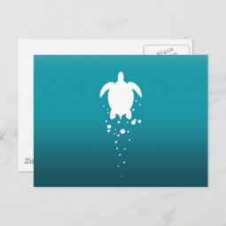 Sea Turtle & Bubbles Against Blue-Green Ocean Postcard | Zazzle