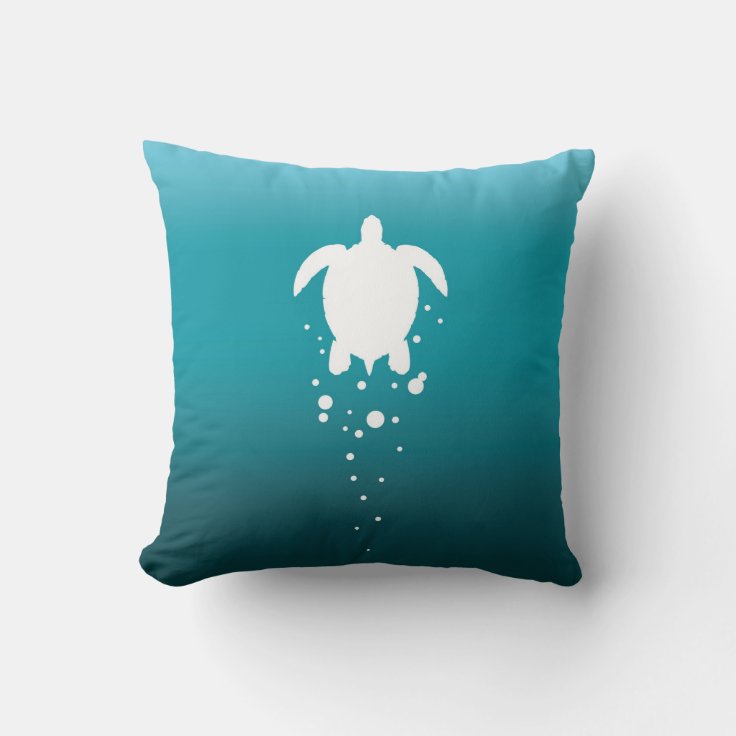 Sea Turtle & Bubbles Against Blue-Green Ocean Throw Pillow | Zazzle