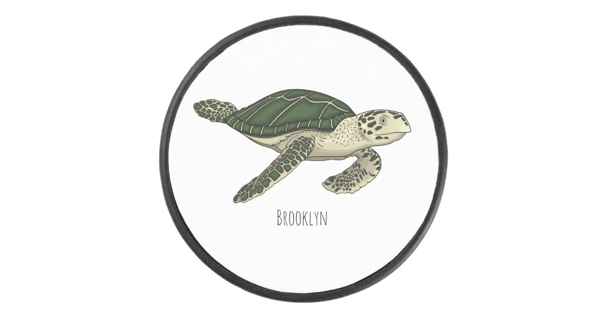 Sea turtle cartoon illustration hockey puck | Zazzle
