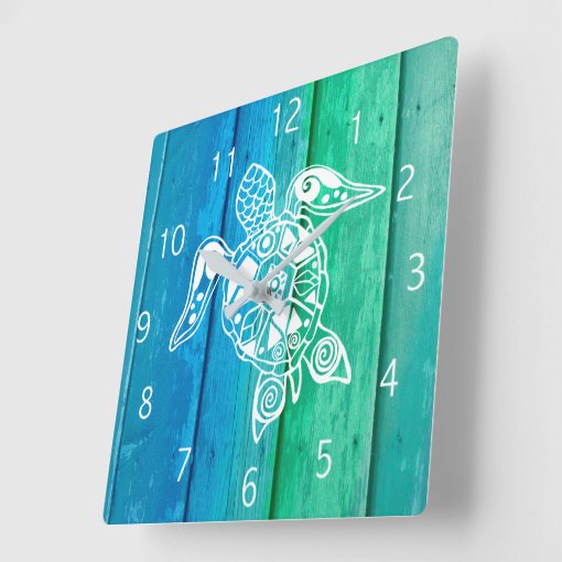 Sea Turtle | Colorful Ocean Waters Square Wall Clock | Zazzle