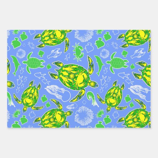 Sea Turtle Coral Reef Marine Life Symbol Wrapping Paper Sheets | Zazzle