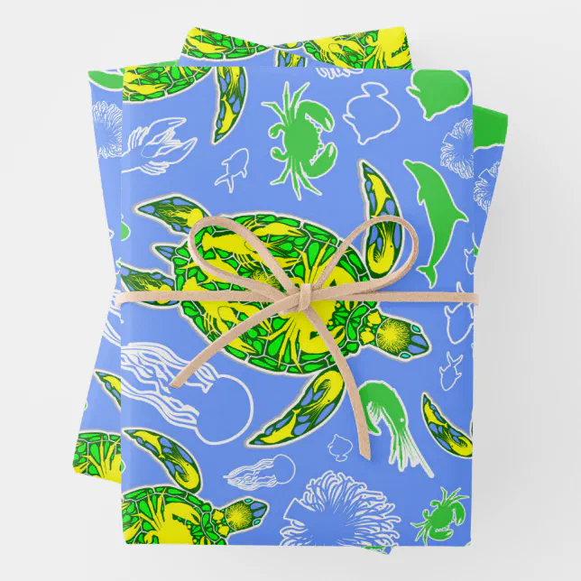 Sea Turtle Coral Reef Marine Life Symbol Wrapping Paper Sheets | Zazzle