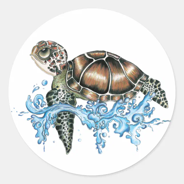 sea turtle design classic round sticker | Zazzle
