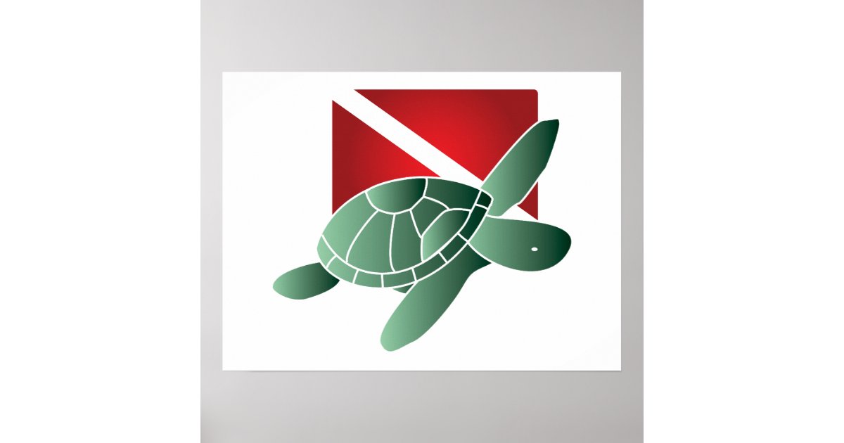 Sea Turtle Dive Flag Poster | Zazzle