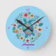 Sea Turtle Floral Boho School Office Name Round Clock | Zazzle