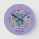 Sea Turtle Floral Boho School Office Name Round Clock | Zazzle