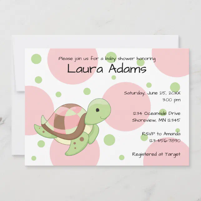 Sea Turtle Girl Baby Shower Invitations | Zazzle