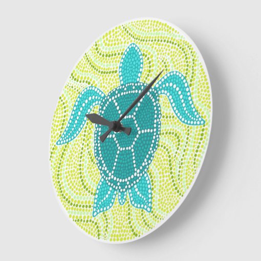 Sea Turtle Green and Blue Dot Design Large Clock | Zazzle