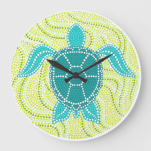 Sea Turtle Green and Blue Dot Design Large Clock | Zazzle