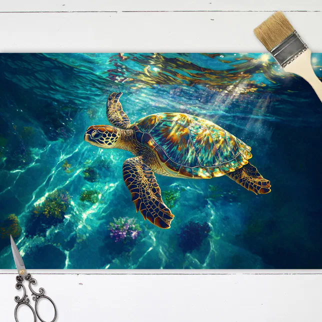 Sea Turtle in Beautiful Blue Water Decoupage Tissue Paper | Zazzle