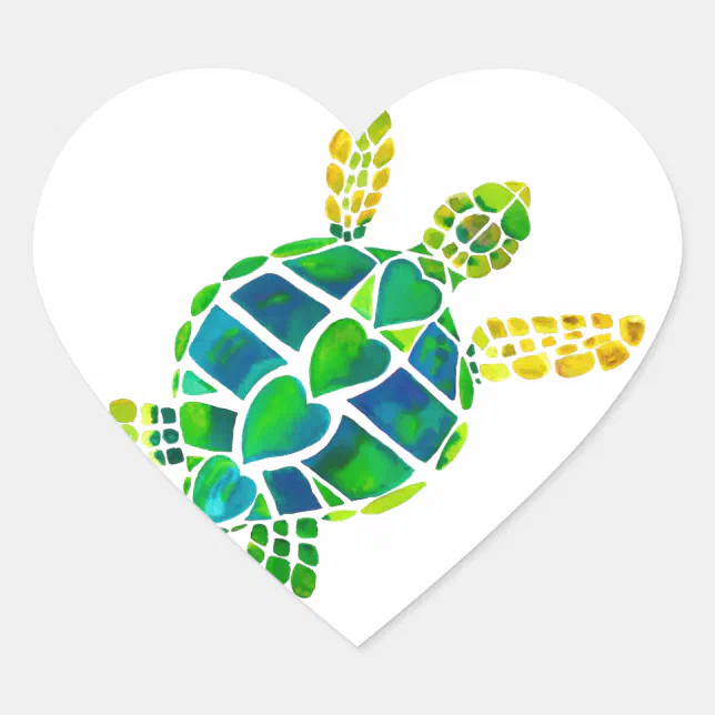Sea Turtle Love Collection Heart Sticker | Zazzle