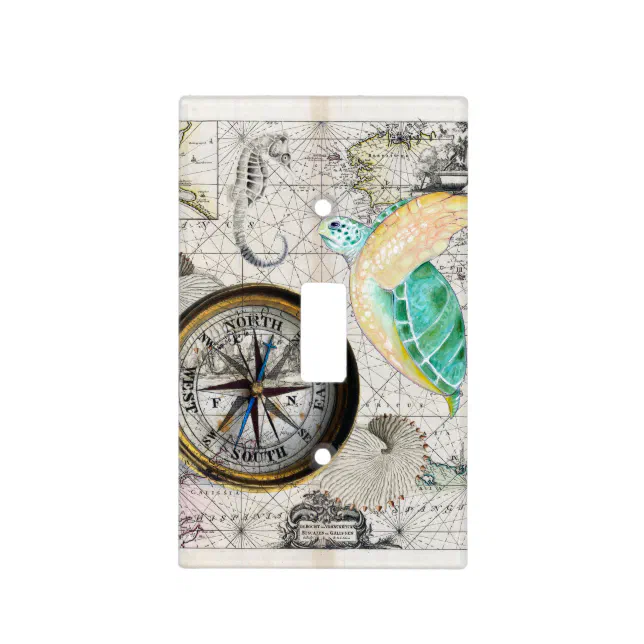 Sea turtle Map Beige Light Switch Cover | Zazzle