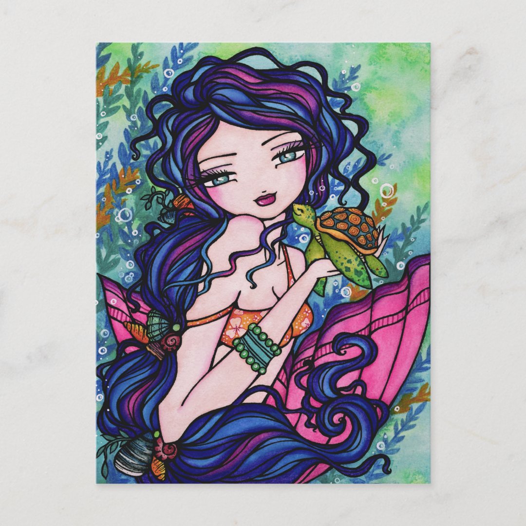 Sea Turtle Mermaid Fantasy Marine Art Postcard | Zazzle