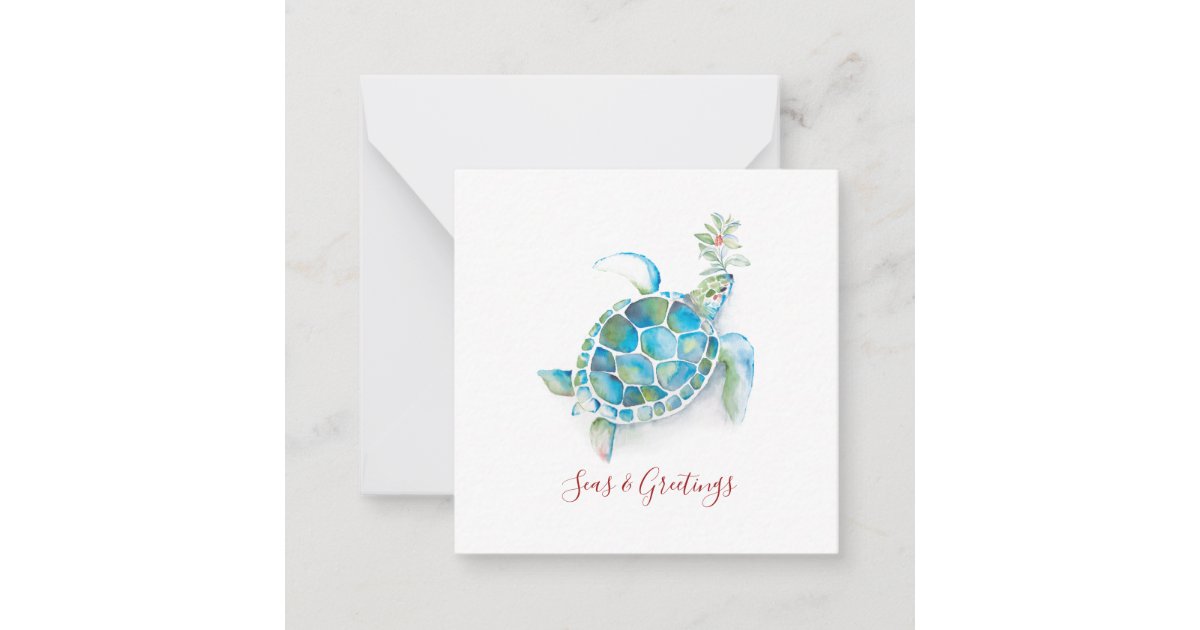 Sea Turtle Mini Beach Christmas Note Card | Zazzle