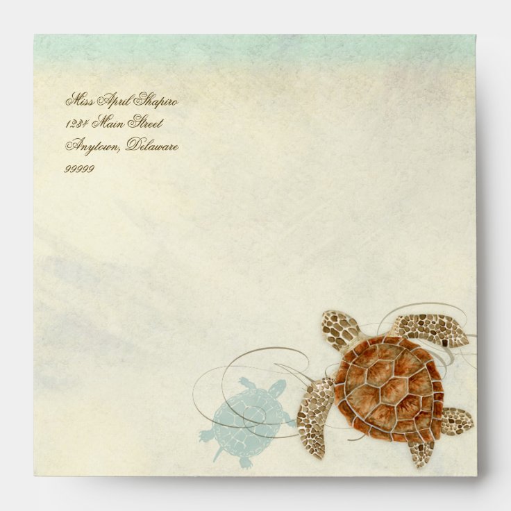 Sea Turtle Modern Coastal Ocean Beach Swirls Style Envelope | Zazzle