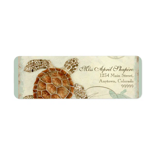 Sea Turtle Modern Coastal Ocean Beach Swirls Style Label | Zazzle