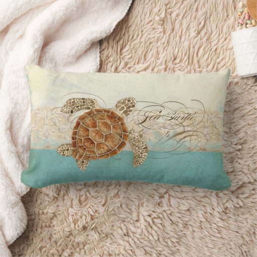 Sea Turtle Modern Coastal Ocean Beach Swirls Style Lumbar Pillow | Zazzle