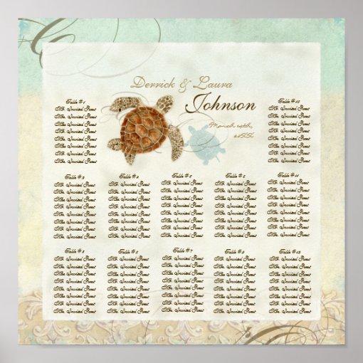 Sea Turtle Modern Coastal Ocean Beach Swirls Style Poster | Zazzle