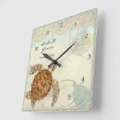 Sea Turtle Modern Coastal Ocean Beach Swirls Style Square Wall Clock ...