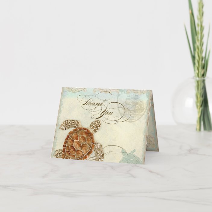 Sea Turtle Modern Coastal Ocean Beach Swirls Style Thank You Card ...