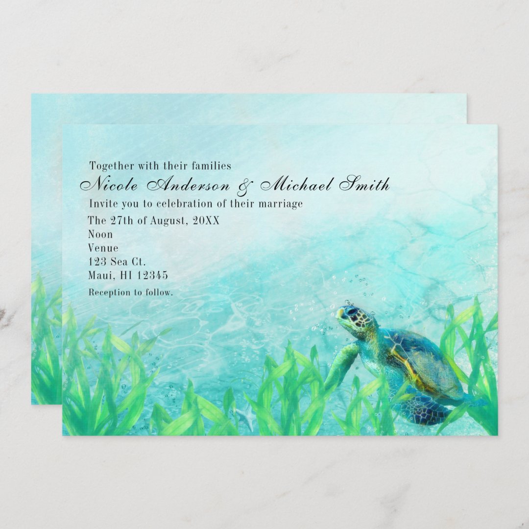 Sea Turtle Ocean Beach Art Wedding Invitations | Zazzle