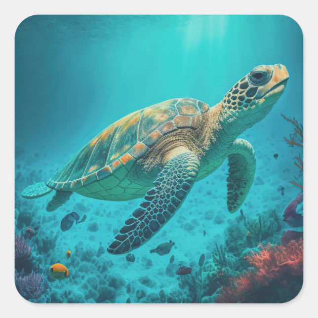 Sea Turtle Ocean Marine Life Beach Nature Animals Square Sticker | Zazzle